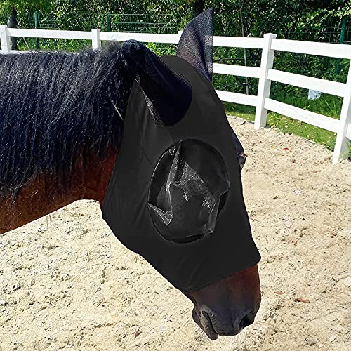 fadumnle Horse Mask, Horse Fly Mask,Horse Mask with Ears,Super Comfort Elasticity Fly Mask with UV Protection for Horse-Checker Board(Black, Blue)