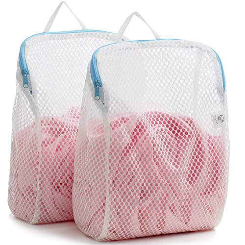 COMLIFE Set of 2 Delicates Honeycomb Mesh Laundry Bag,Use YKK Zipper,with Handle, Extra Large Opening, Side Widening Design, Baby Products, Face Cleansing Pads,Socks, Fine Knitwear Mesh Wash Bags (Blue)