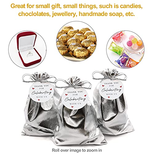 BEAVOING Pack of 50 5"x 7" Heavy Duty Silver Drawstring Organza Jewelry Pouches Wedding Party Christmas Favor Gift Candy Chocolate Bags(Silver, 5"x 7")