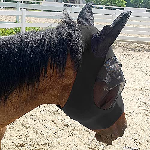 fadumnle Horse Mask, Horse Fly Mask,Horse Mask with Ears,Super Comfort Elasticity Fly Mask with UV Protection for Horse-Checker Board(Black, Blue)