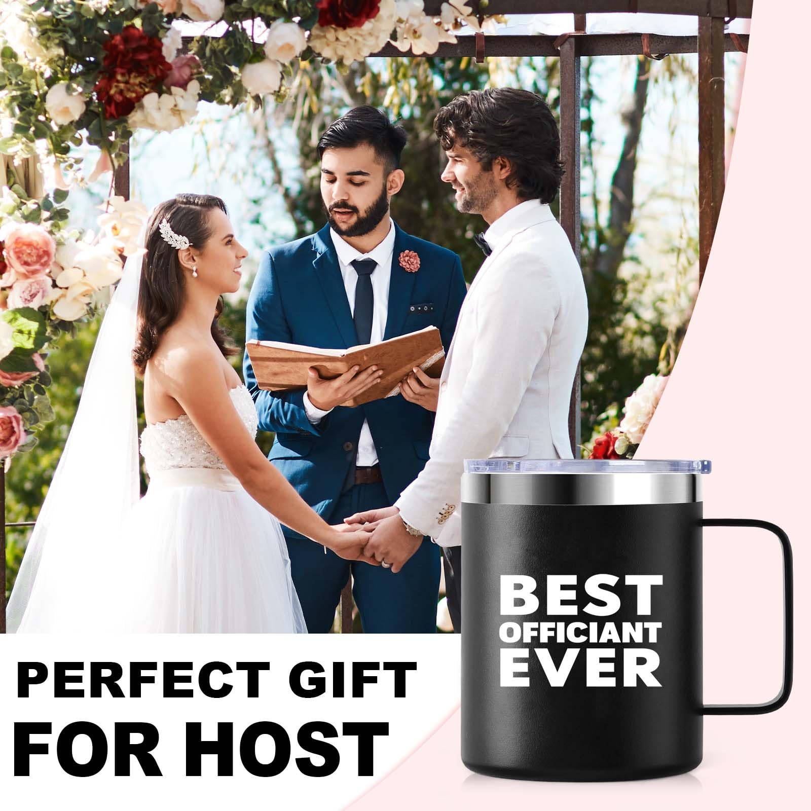 Best Wedding Officiant from Bride Groom | Anniversary Wedding Officiant Gift Insulated Coffee Cup | 12oz with Handle and Lid 304 Stainless Steel Camping Travel Thermal Mugs - Black