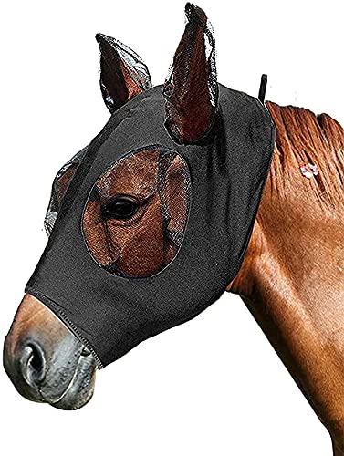 fadumnle Horse Mask, Horse Fly Mask,Horse Mask with Ears,Super Comfort Elasticity Fly Mask with UV Protection for Horse-Checker Board(Black, Blue)
