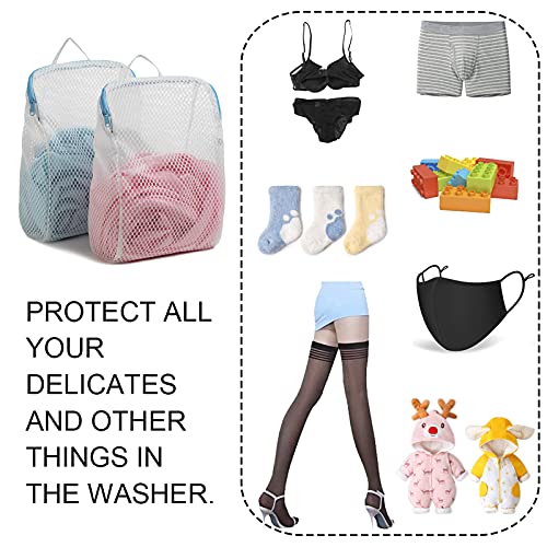 COMLIFE Set of 2 Delicates Honeycomb Mesh Laundry Bag,Use YKK Zipper,with Handle, Extra Large Opening, Side Widening Design, Baby Products, Face Cleansing Pads,Socks, Fine Knitwear Mesh Wash Bags (Blue)