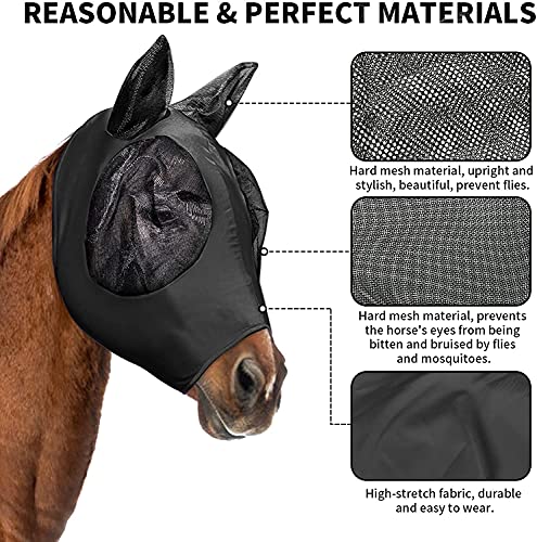 fadumnle Horse Mask, Horse Fly Mask,Horse Mask with Ears,Super Comfort Elasticity Fly Mask with UV Protection for Horse-Checker Board(Black, Blue)