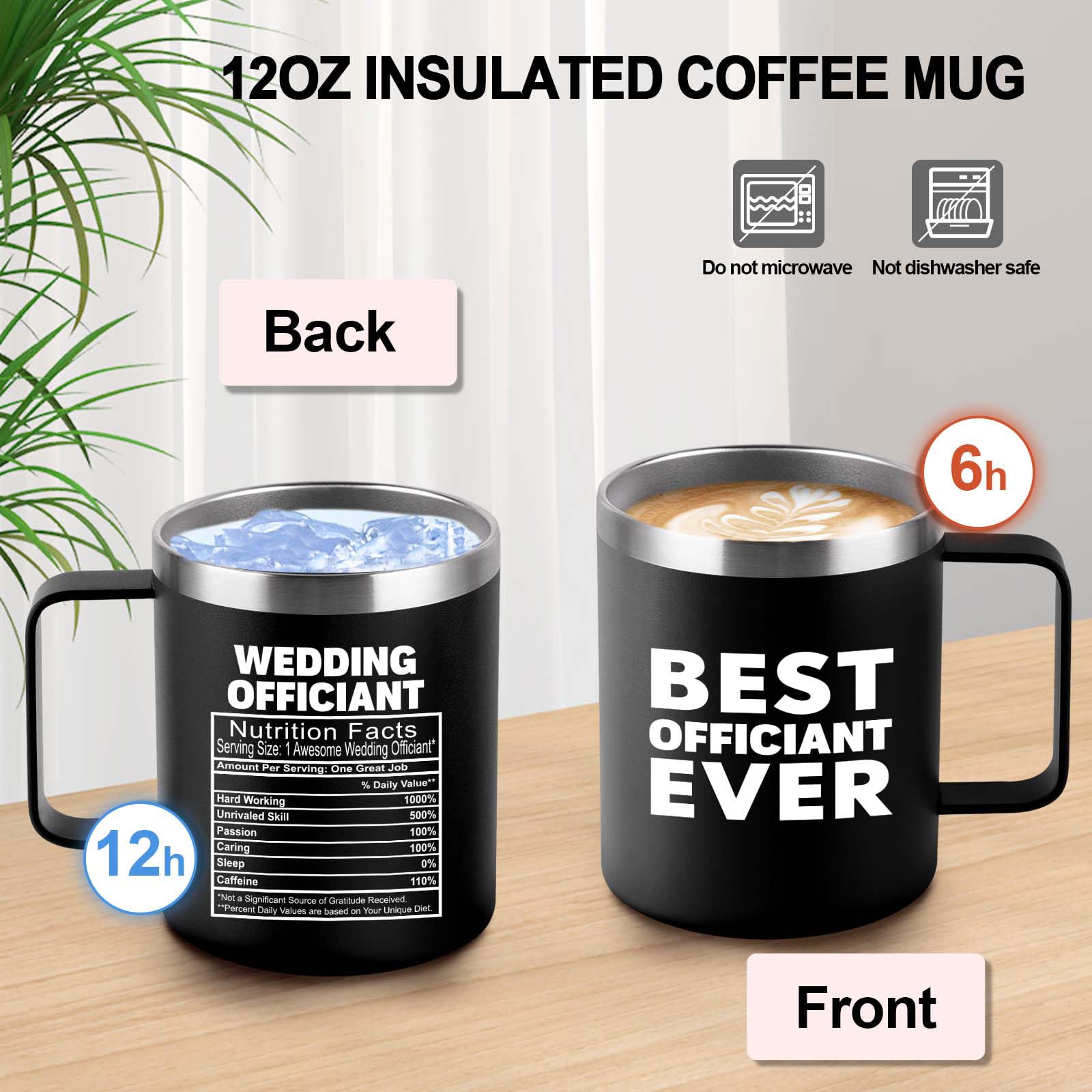Best Wedding Officiant from Bride Groom | Anniversary Wedding Officiant Gift Insulated Coffee Cup | 12oz with Handle and Lid 304 Stainless Steel Camping Travel Thermal Mugs - Black