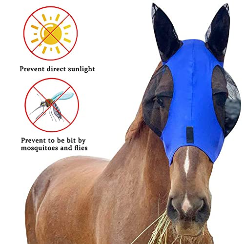 fadumnle Horse Mask, Horse Fly Mask,Horse Mask with Ears,Super Comfort Elasticity Fly Mask with UV Protection for Horse-Checker Board(Black, Blue)