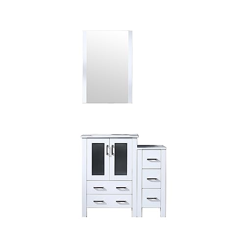Bell+Modern Harborfront 36 in W x 18.25 in D White Bath Vanity with Side Cabinet, White Ceramic Top, and 22 in Mirror