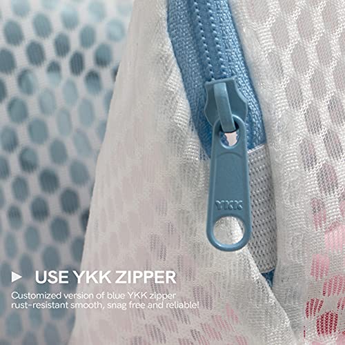 COMLIFE Set of 2 Delicates Honeycomb Mesh Laundry Bag,Use YKK Zipper,with Handle, Extra Large Opening, Side Widening Design, Baby Products, Face Cleansing Pads,Socks, Fine Knitwear Mesh Wash Bags (Blue)