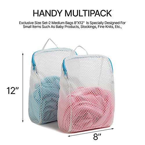 COMLIFE Set of 2 Delicates Honeycomb Mesh Laundry Bag,Use YKK Zipper,with Handle, Extra Large Opening, Side Widening Design, Baby Products, Face Cleansing Pads,Socks, Fine Knitwear Mesh Wash Bags (Blue)