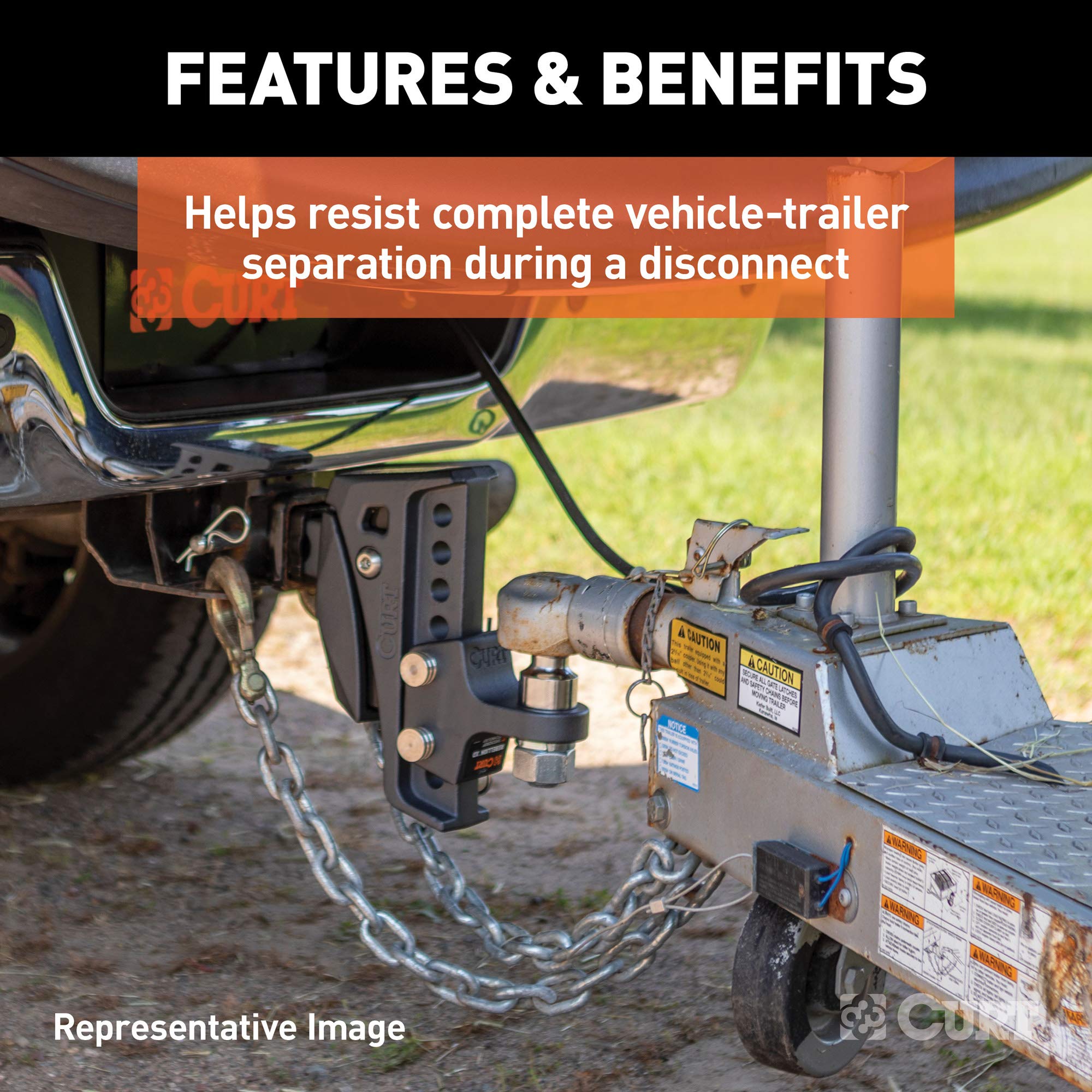 CURT 80302 35-Inch Trailer Safety Chain with 1/4-In Clevis Snap Hook, 7,800 lbs Break Strength