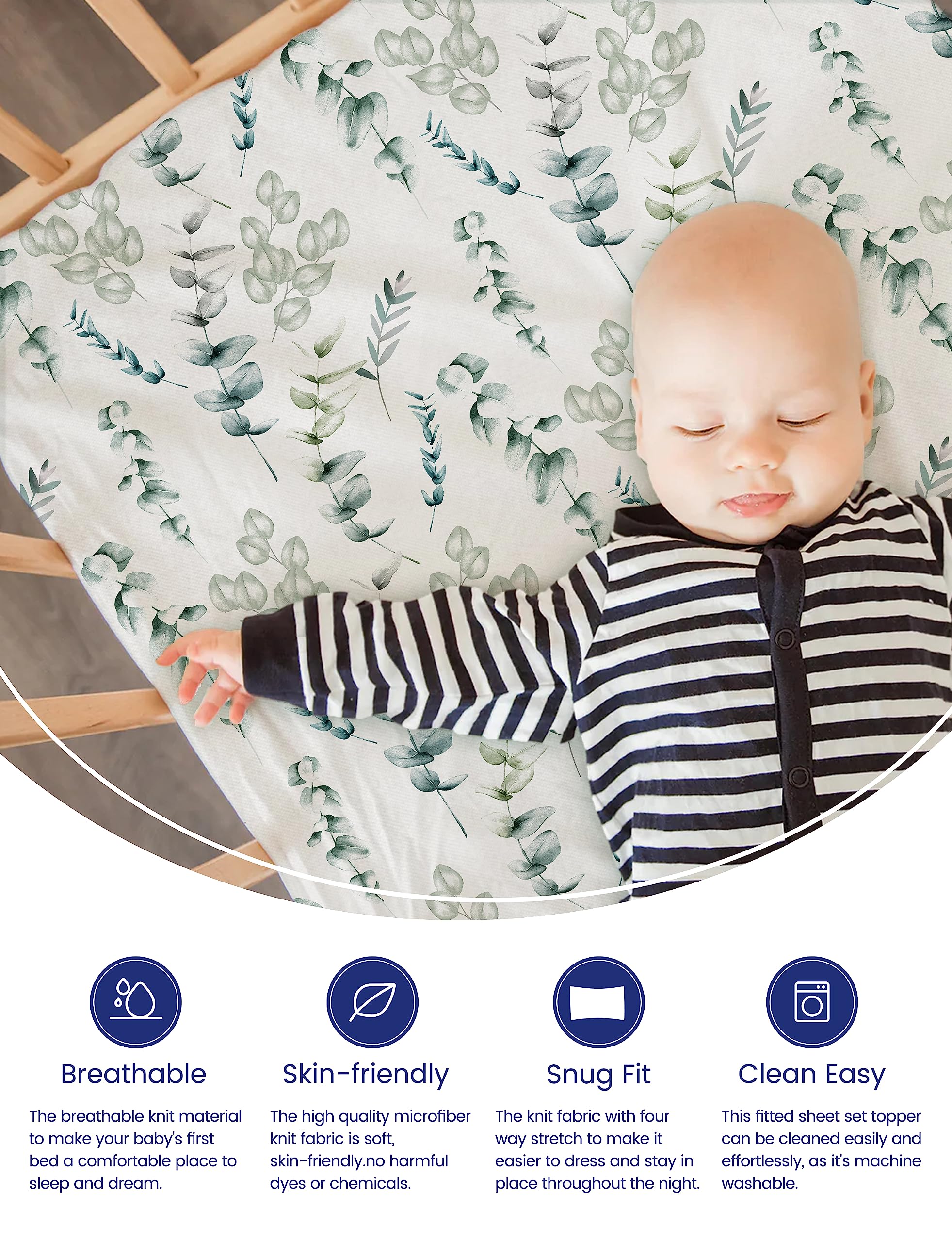 TotAha Botanical Pack and Play Sheets Fitted, Compatible with Graco Pack N Play Playard Crib, Babyletto, Dream on Me, Baby Trend, and Other Playpen Mattress, Premium Soft Mini Crib Sheets, 2 Pack