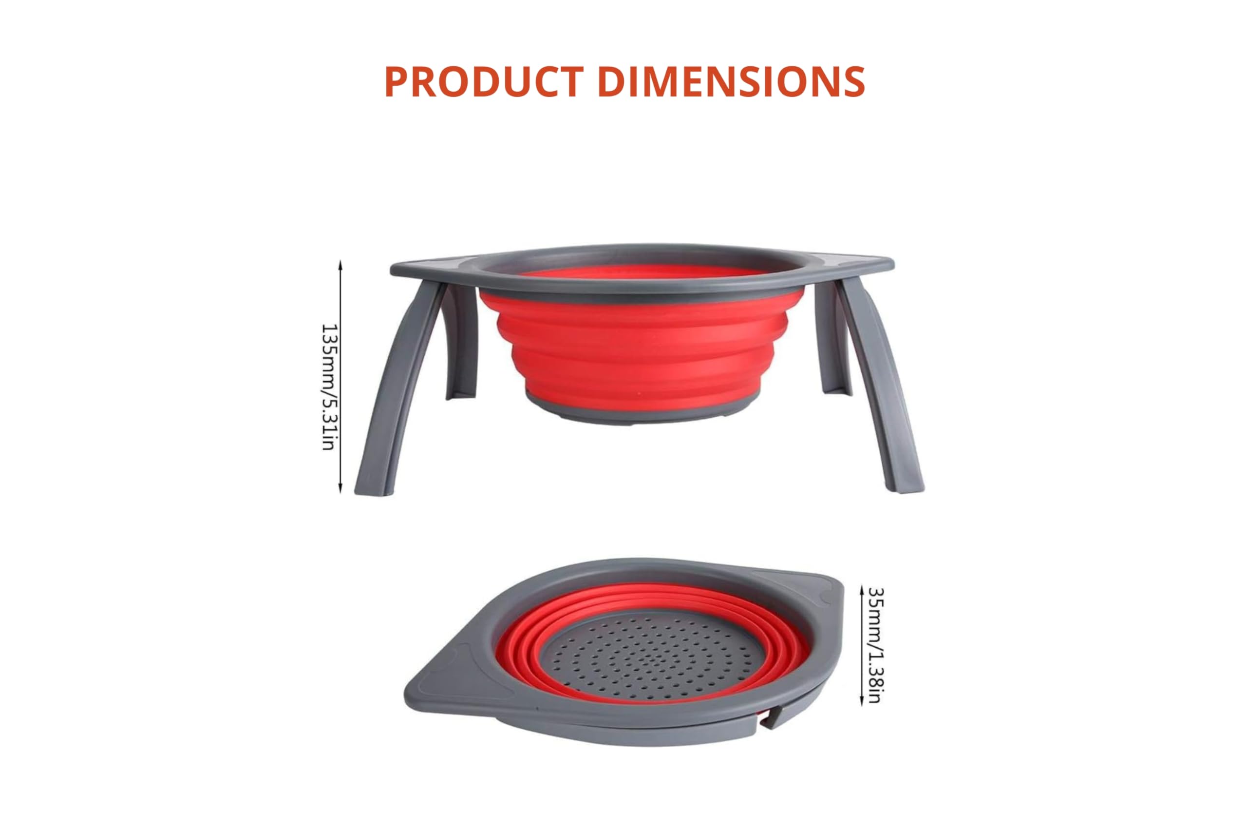 3-in-1 TRENDING XL Large Collapsible STANDING Silicone Colander | 5-Quart | Dish Washer Safe | Foldable Strainer | Wash Fruits & Vegetables | Drain Pasta Beans Food | Heat Resistant FOOD GRADE (Red)
