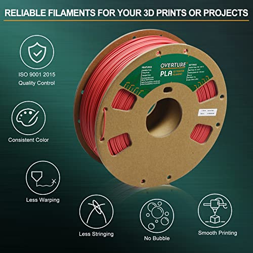OVERTURE PLA Filament 1.75mm PLA 3D Printer Filament, 1kg Cardboard Spool (2.2lbs), Dimensional Accuracy +/- 0.03mm, Fit Most FDM Printer (Jeans Red)