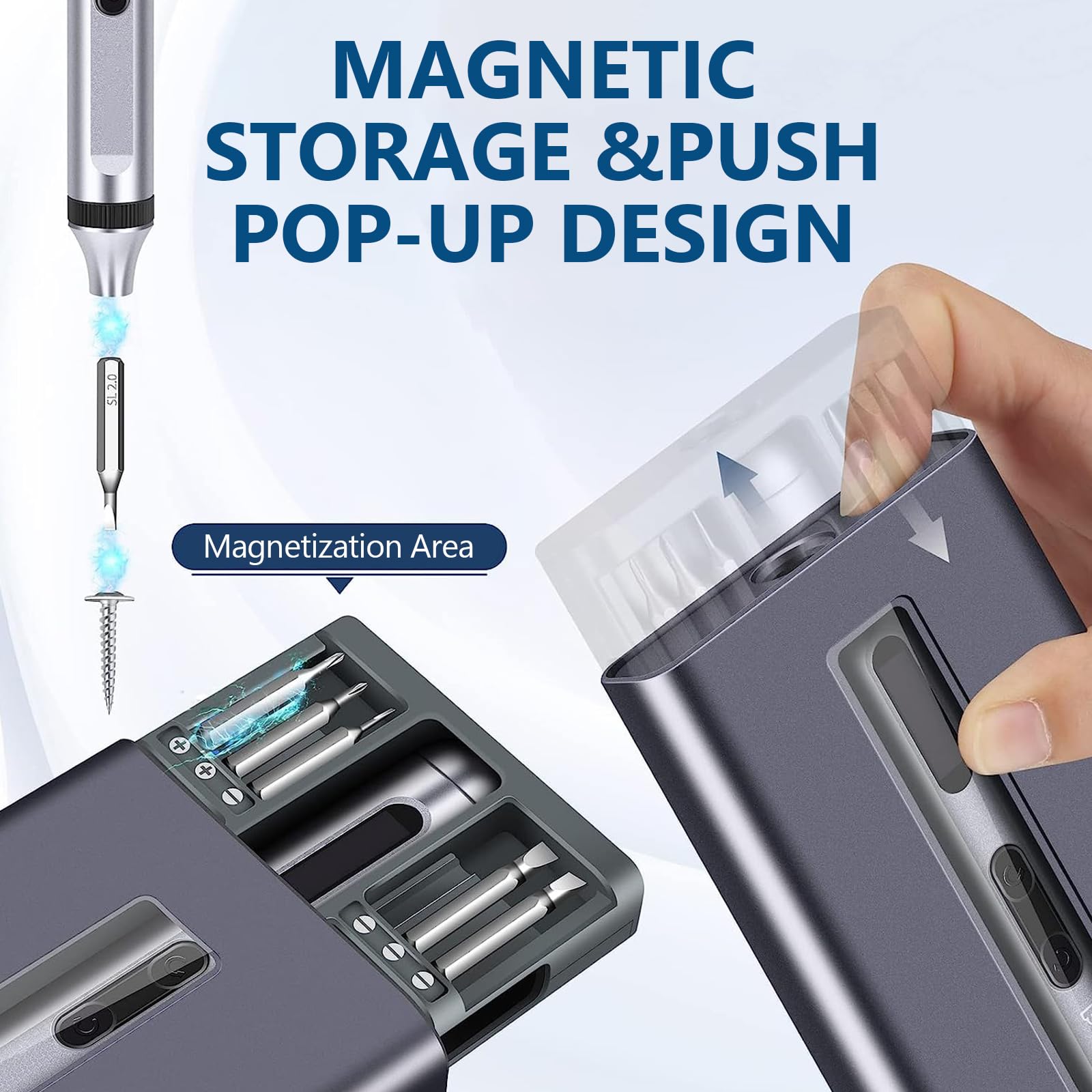 GuDoQi Precision Screwdriver Set 52 in 1, Cordless Rechargeable Mini Electric Screwdriver, LED Display, 48 Magnetic Bits, Power Screwdriver with 2 Lights, Portable Repair Tool Kit for Phone, Laptops