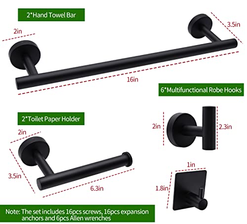 Bathroom Hardware Set, 5/10/20pcs Black/Brushed Nickel/Brushed Gold Stainless Steel Bathroom Hardware Set, Bathroom Accessories Kit Including 16" Hand Towel Bar, Toilet Paper Holder, Robe Towel Hooks