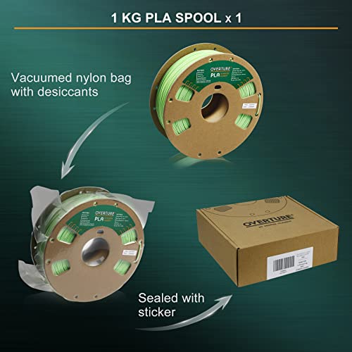 OVERTURE PLA Filament 1.75mm PLA 3D Printer Filament, 1kg Cardboard Spool (2.2lbs), Dimensional Accuracy +/- 0.03mm, Fit Most FDM Printer (Ligth Green)