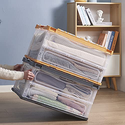 Folding and Stackable Bin with Lid | Storage Container | Storage Organizer | Storage Totes | Trunk Organizer, 80 Liter, Set of 2, Clear & Gray