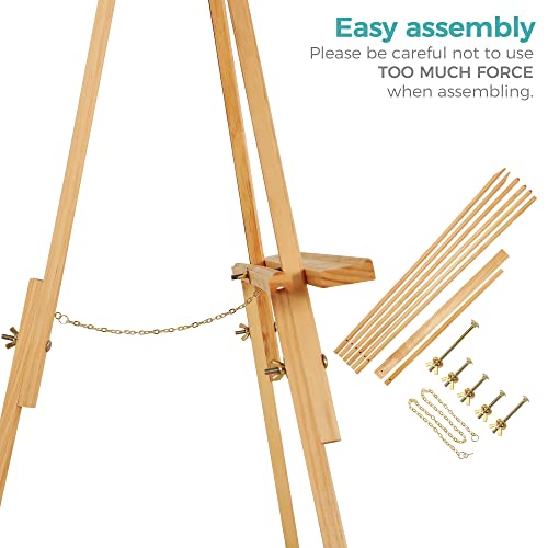 VISWIN 63" Wooden Tripod Display Easel Stand for Wedding Sign, Poster, A-Frame Artist Easel Floor with Tray for Painting, Canvas, Foldable Easel - Natural