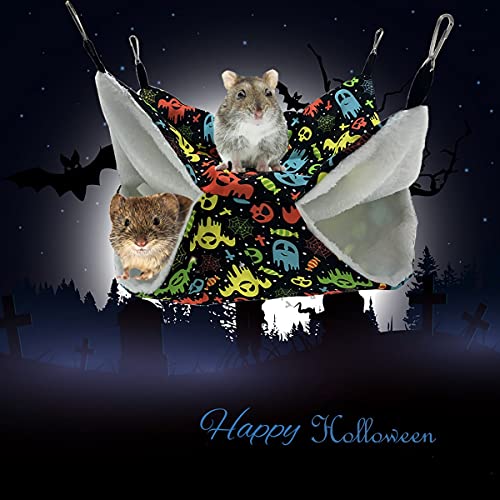 CooShou 2PCS Halloween Small Pet Hammock Hanging Tunnel Set- Halloween Hamster Hammock Bunk Bed Sugar Glider Hideout Tunnel Sleeping Nest House Cage Accessories for Squirrel Ferret Chincilla