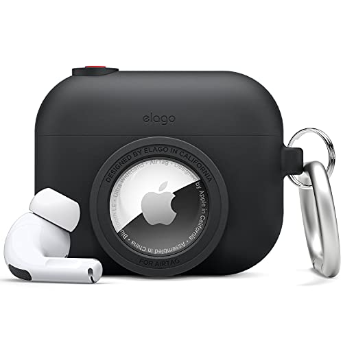 elago Snapshot Cover Compatible with Apple AirPods Pro, Compatible with AirTags[Black] - Cute Classic Camera Design, Locator Case, Drop Protection, Key Ring Included, Tracking Device Not Included