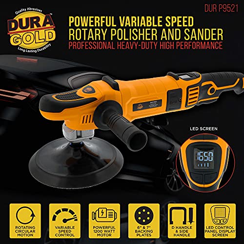 Dura-Gold Professional 7" Rotary Polisher Buffer Sander with Buffing & Polishing 8 Pad Kit, LED Variable Speed RPM Control, Heavy-Duty High-Performance, Powerful 1200 Watts - Car Auto Paint Detailing