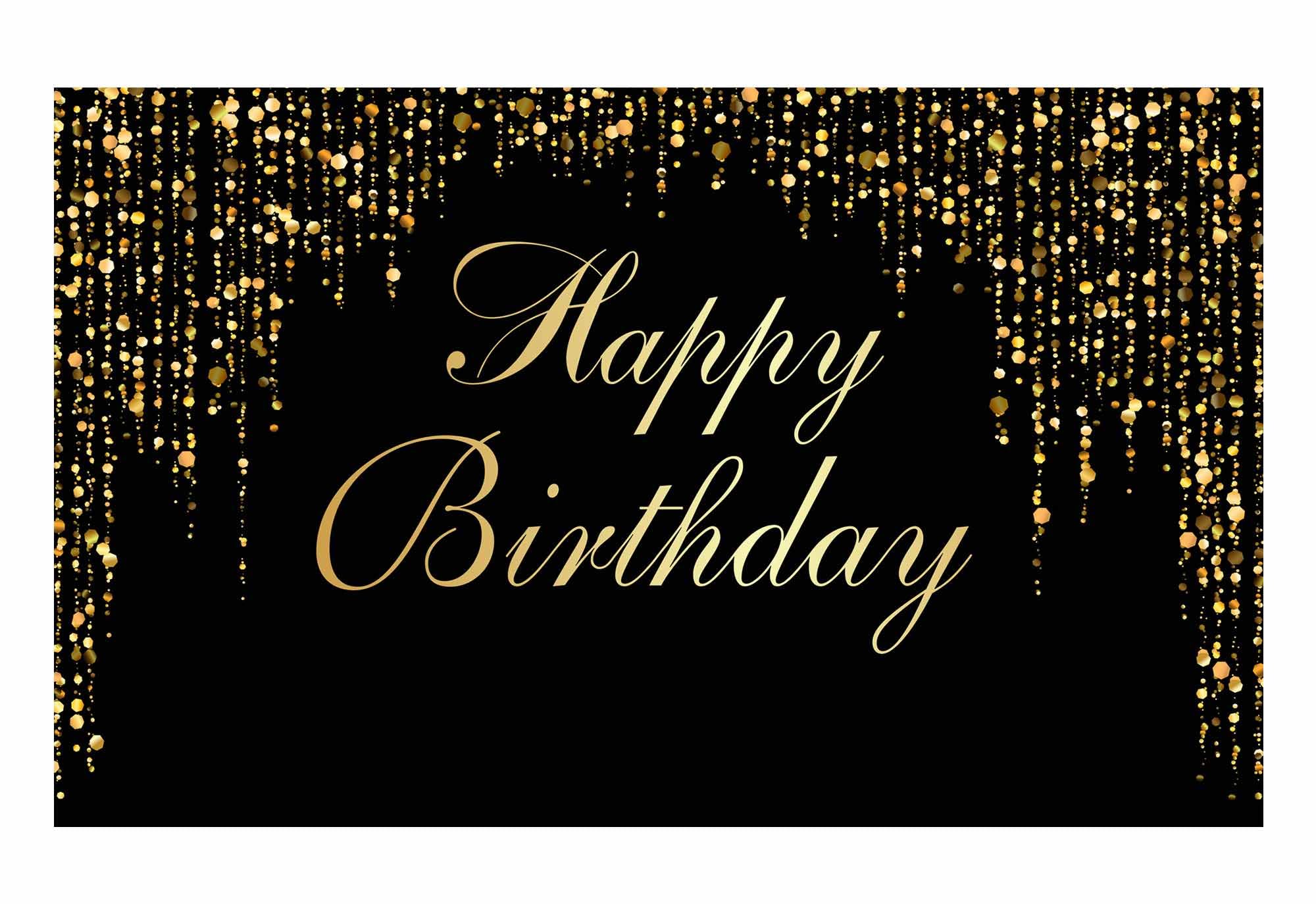 Allenjoy Happy Birthday Party Backdrop Black and Gold Glitter Bokeh Sequin Spots Photography Background Golden Sparkle Shining Dots Baby Milestone Banner Cake Table Decor Photo Booth Props