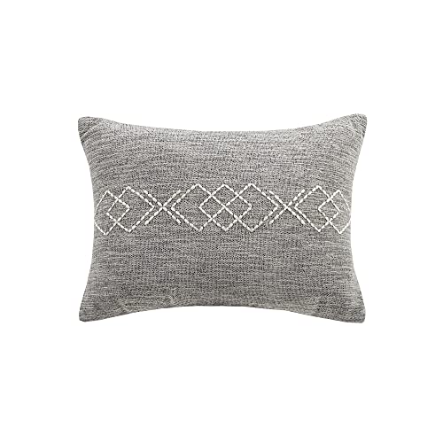 INK+IVY Hayes 100% Cotton Comforter Mid Century Modern Design Chenille Tufted All Season Bedding Set, Matching Shams, Decorative Pillow, Full/Queen, Yarn Dyed Gray 4 Piece