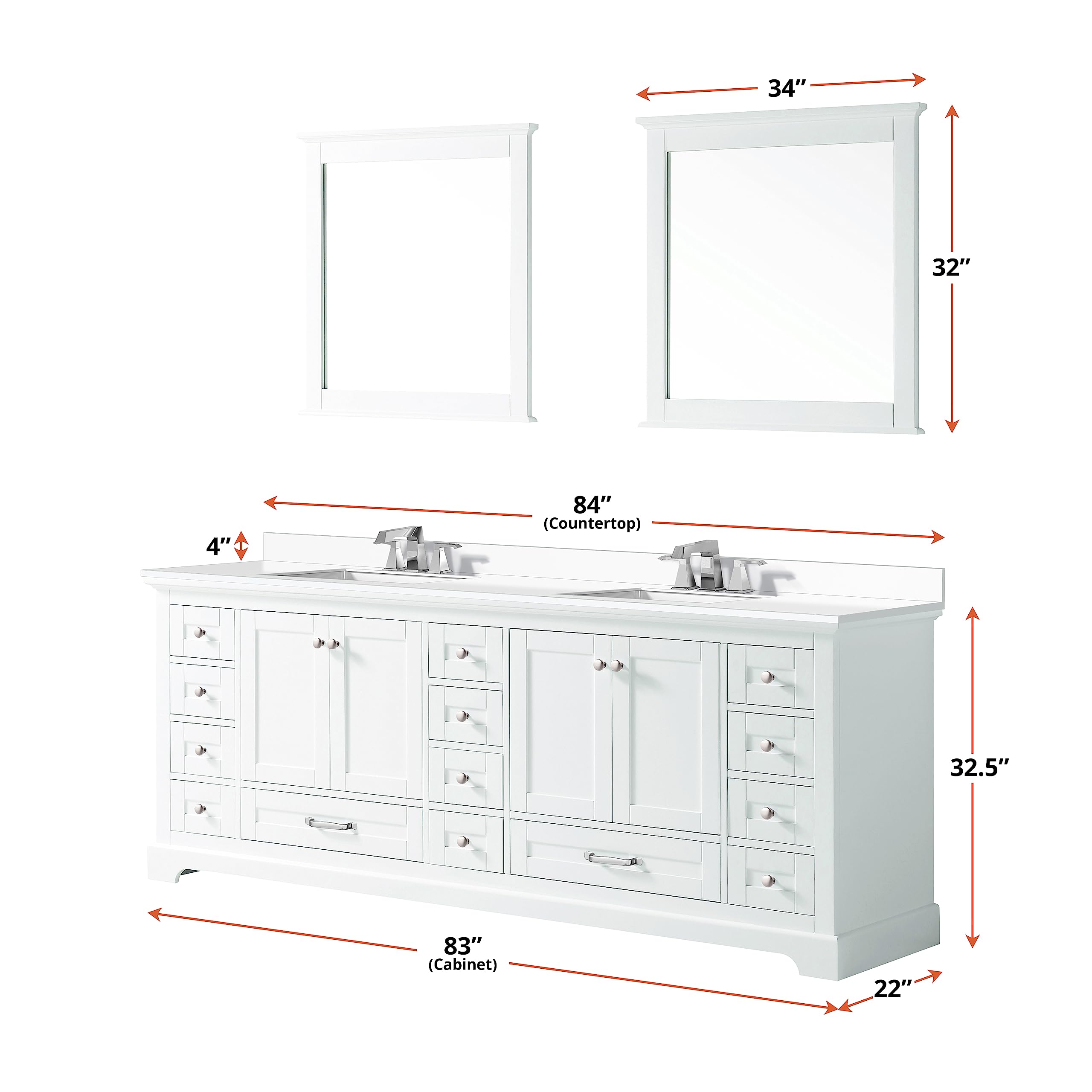 Bell+Modern Tybee 84 in. W x 22 in. D White Double Bath Vanity and Cultured Marble Top