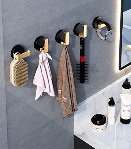 Finnez Bath Towel Hooks Robe Hook Wall Mount Heavy Duty Wall Hooks Coat Hooks Closet Door for Bathroom Bedroom and Livingroom(Black Gold 4 Packs