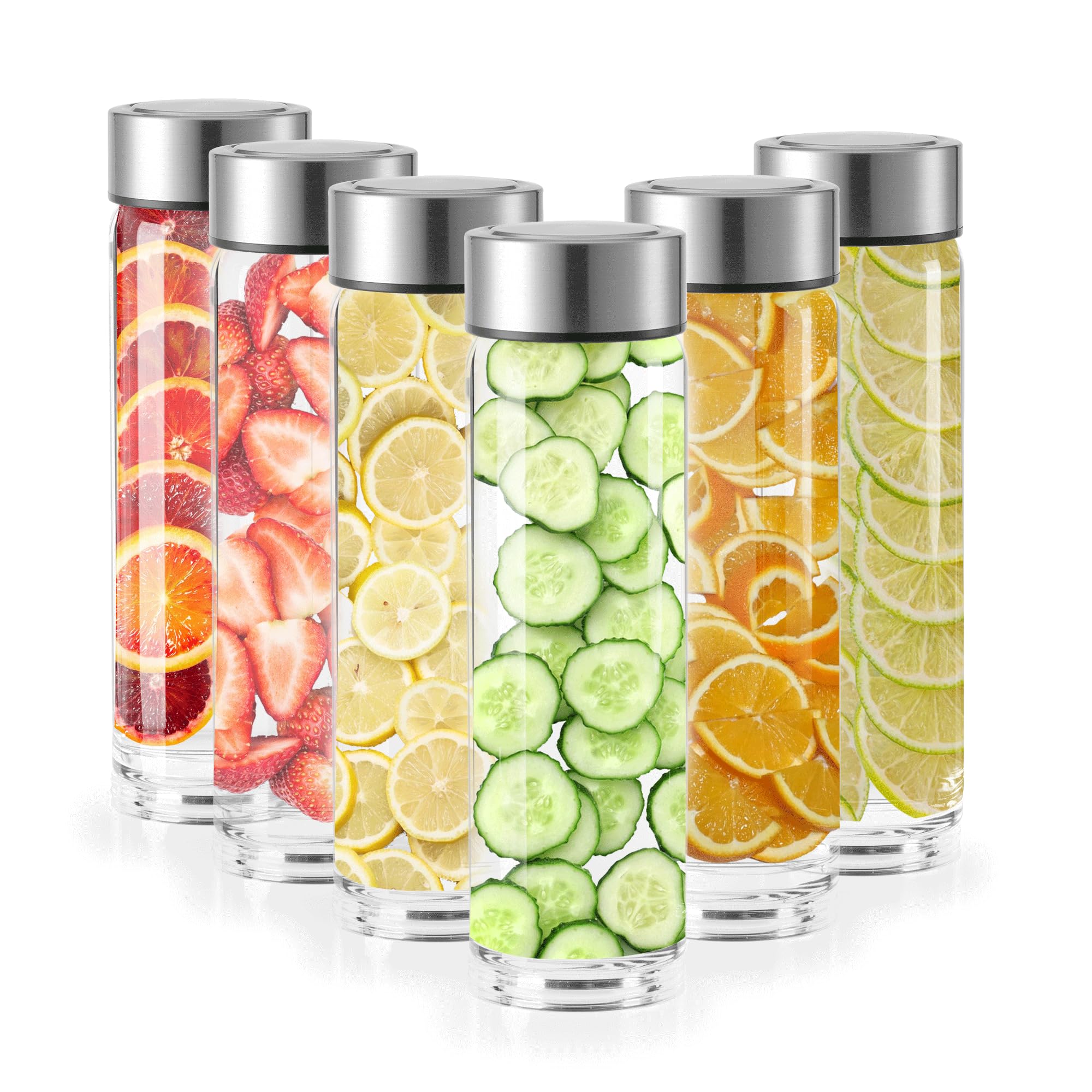 SUNNOW Clear Water Bottles Bulk, 6 Pack 16 oz Borosilicate Glass Water Bottle, Wide Mouth & Dishwasher Safe & Leak Proof & Reusable Gift for Women Men Teacher Nurse