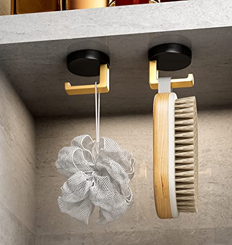 Finnez Bath Towel Hooks Robe Hook Wall Mount Heavy Duty Wall Hooks Coat Hooks Closet Door for Bathroom Bedroom and Livingroom(Black Gold 4 Packs