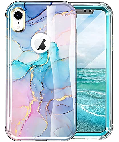 DT Series Case, Built with Screen Protector, Lightweight and Stylish Full Body Shockproof Protective Rugged TPU Case for Apple iPhone XR 6.1inch(Marble)