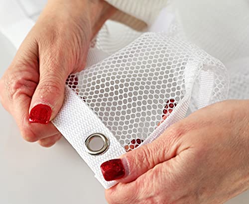 Home-X 6-Pocket Mesh Hanging Shower Caddy, Hang from Curtain Rods or Over the Door, Simple Bathroom Organizer for Soap, Shampoo, and More, 22" L x 15 ½” W, White