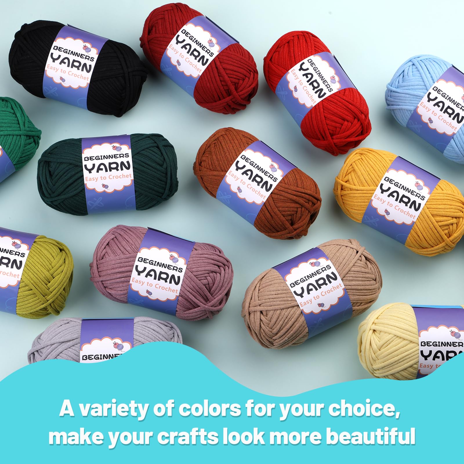 200g Yarn for Crocheting, Crochet Yarn, Easy Yarn for Beginners with Easy-to-See Stitches, Stitch Marker, Big Eye Blunt Needle, Beginner Yarn for Crocheting (Sky Blue)