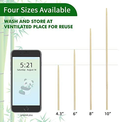 Natural Bamboo Skewers 6 Inch, Kids Friendly/True Semi Pointed, For Fruit Kabobs Kebab Swizzle Appetizer Chocolate Fountain Fondue BBQ, Wooden Sticks For Cake Pop, Lollipop, Size Choices 4.3β,8β,10β