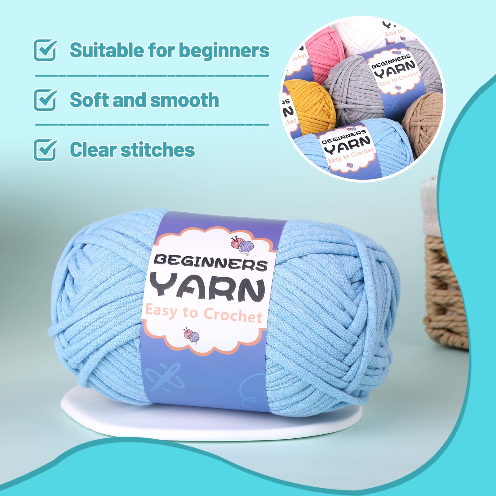 200g Yarn for Crocheting, Crochet Yarn, Easy Yarn for Beginners with Easy-to-See Stitches, Stitch Marker, Big Eye Blunt Needle, Beginner Yarn for Crocheting (Sky Blue)