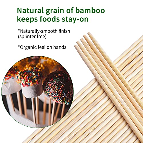 Natural Bamboo Skewers 6 Inch, Kids Friendly/True Semi Pointed, For Fruit Kabobs Kebab Swizzle Appetizer Chocolate Fountain Fondue BBQ, Wooden Sticks For Cake Pop, Lollipop, Size Choices 4.3β,8β,10β