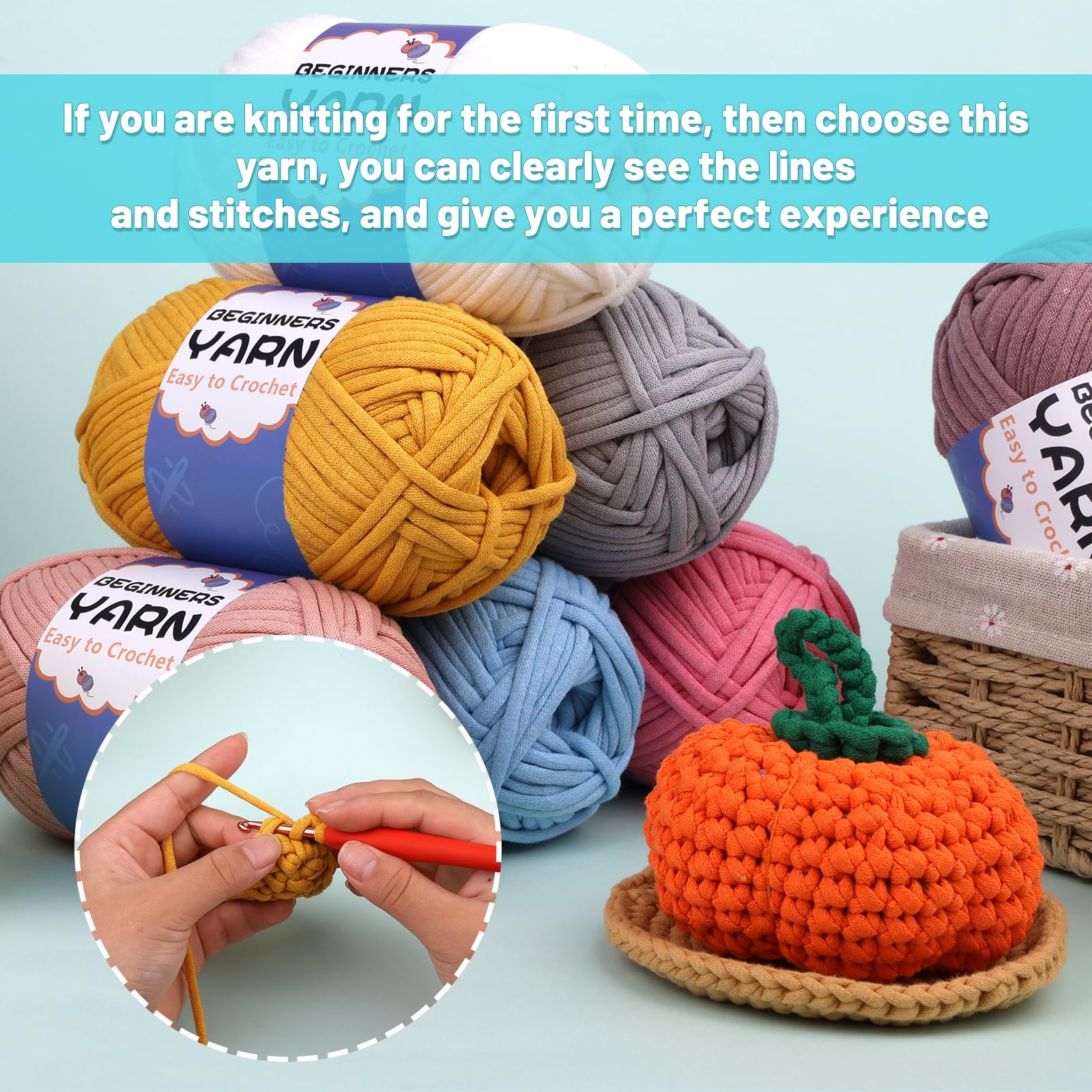 200g Yarn for Crocheting, Crochet Yarn, Easy Yarn for Beginners with Easy-to-See Stitches, Stitch Marker, Big Eye Blunt Needle, Beginner Yarn for Crocheting (Sky Blue)