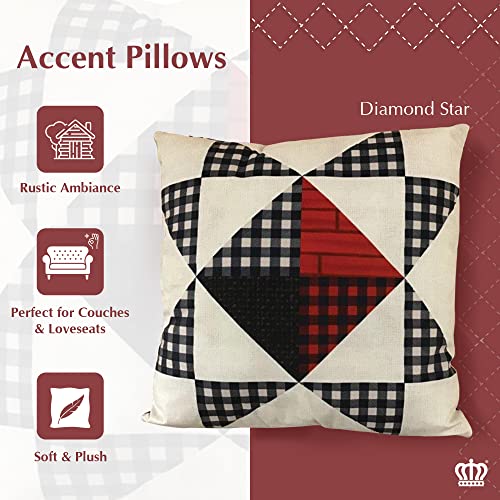 Throw Pillow by Virah Bella - Diamond Star - 18" x 18" Decorative Accent Pillow - Cabin & Farmhouse Couch Décor