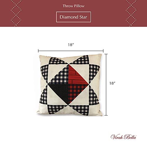 Throw Pillow by Virah Bella - Diamond Star - 18" x 18" Decorative Accent Pillow - Cabin & Farmhouse Couch Décor