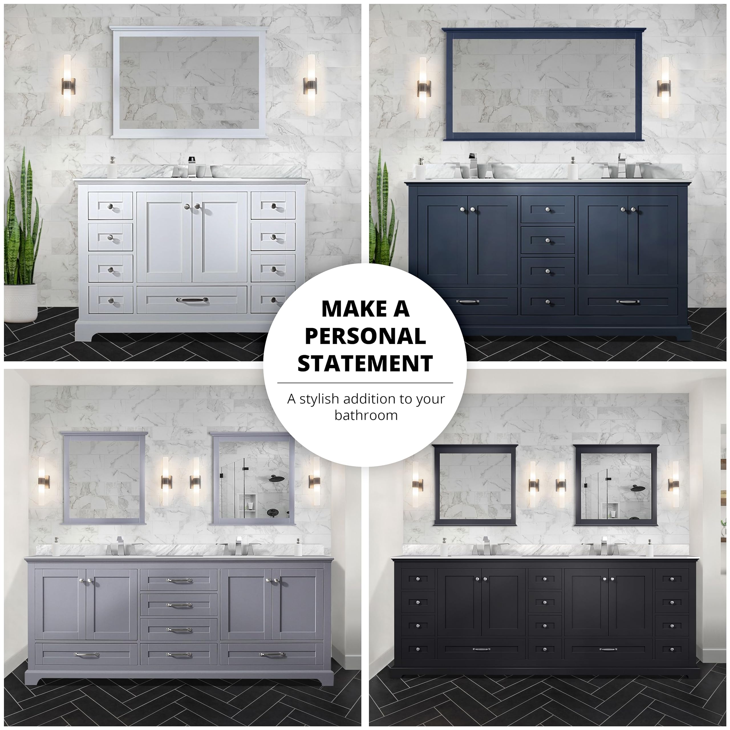 Bell+Modern Tybee 84 in. W x 22 in. D Dark Grey Double Bath Vanity, Cultured Marble Top, Faucet Set and 34 in. Mirrors