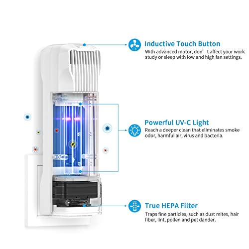 Plug in Air Purifier, Portable UV Air Purifier for Viruses and Bacteria, Keep Air Clean for Bedroom, Kitchen, Bathroom, Pet Area, Small Rooms