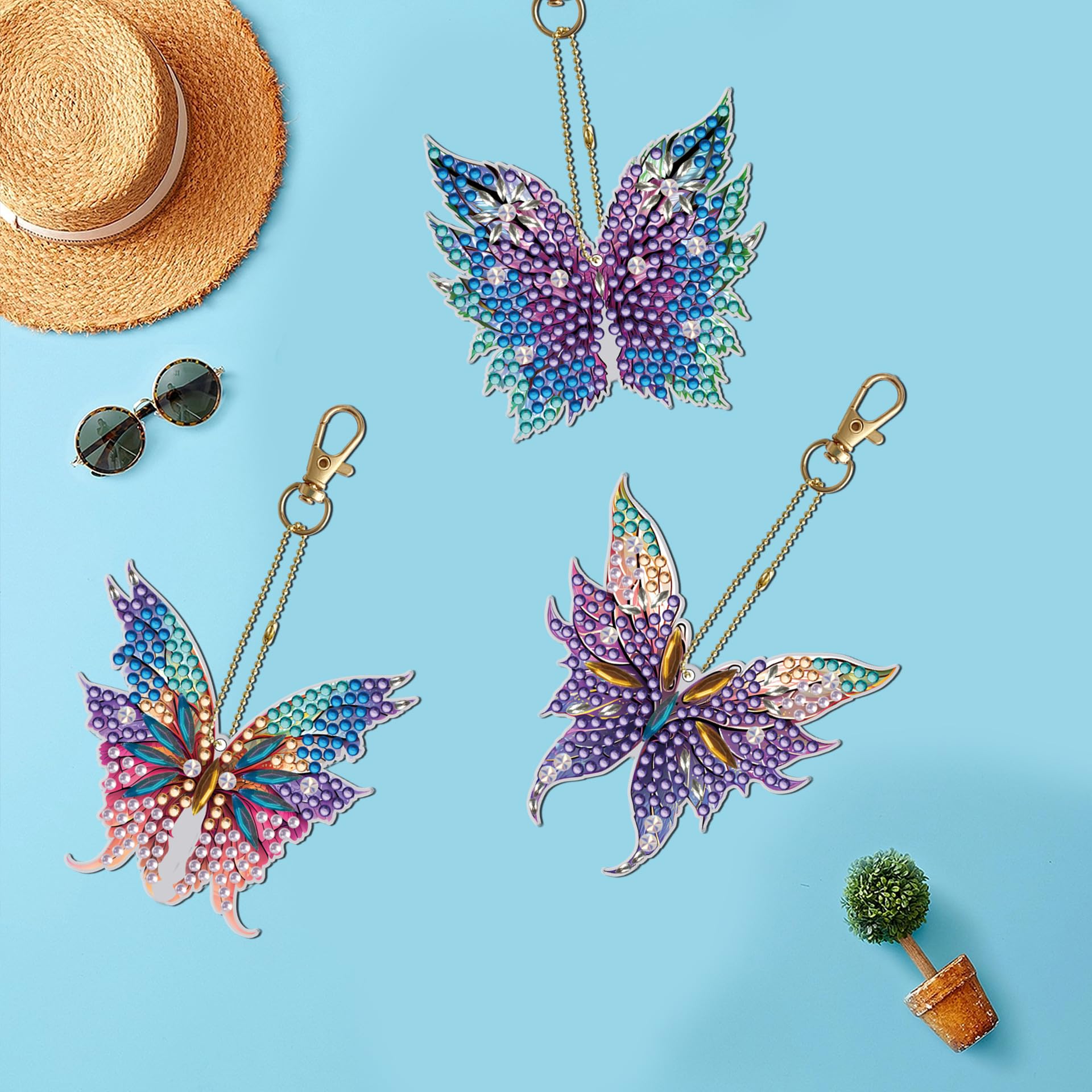 LUSandy 6pcs DIY 5D Colorful Angel Wings Diamond Painting Keychain Kits for Adults Double Sided Special Shape Angel Wings Diamond Art Key Chain Key Ring Set for Backpack Shoulder Bag Accessories