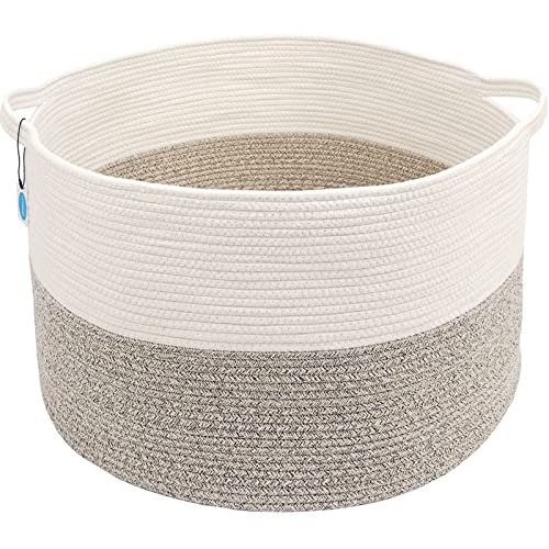 Casaphoria XXXLarge Cotton Rope Basket 21.7" x 21.7" x 13.8" Woven Laundry Blanket Basket Basket with Handle Storage Comforter Cushions Thread Laundry Hamper