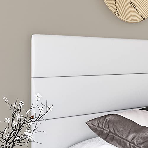 Boyd Sleep Napoli Upholstered Platform Bed Frame with Tri-Panel Headboard, Mattress Foundation Required: Faux Leather, White Twin