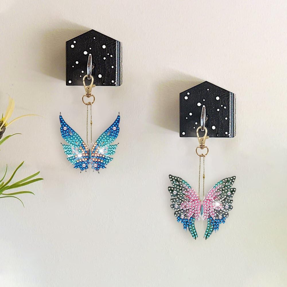 LUSandy 6pcs DIY 5D Colorful Angel Wings Diamond Painting Keychain Kits for Adults Double Sided Special Shape Angel Wings Diamond Art Key Chain Key Ring Set for Backpack Shoulder Bag Accessories