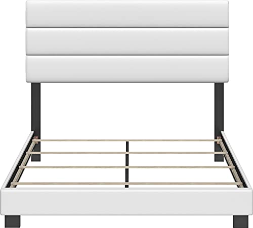 Boyd Sleep Napoli Upholstered Platform Bed Frame with Tri-Panel Headboard, Mattress Foundation Required: Faux Leather, White Twin