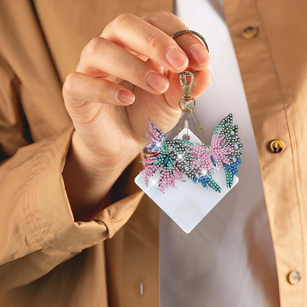 LUSandy 6pcs DIY 5D Colorful Angel Wings Diamond Painting Keychain Kits for Adults Double Sided Special Shape Angel Wings Diamond Art Key Chain Key Ring Set for Backpack Shoulder Bag Accessories
