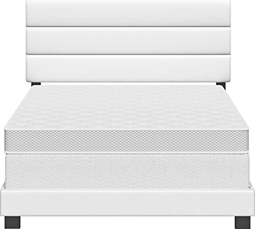 Boyd Sleep Napoli Upholstered Platform Bed Frame with Tri-Panel Headboard, Mattress Foundation Required: Faux Leather, White Twin