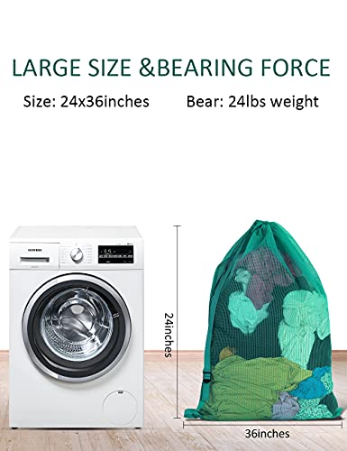 Daly Kate 3 Pack Mesh Laundry Bags with Adjustable Single Shoulder Straps 24" x 36" Sturdy Nylon Material Laundry Liners with Drawstring Closure for College, Dorm and Apartment